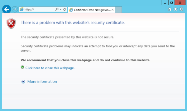Certificate error: "Continue to this website" is missing - PALVELIMET.NET
